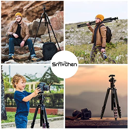 Portable and Stable Smvchen 70" Axis Horizontal Tripod Monopod for DSLR Cameras and Phone with 360°Ball Head and Rotatable Center Column 5-Section Aluminum Alloy Tripod Max. Load Capacity 10kg(Red)