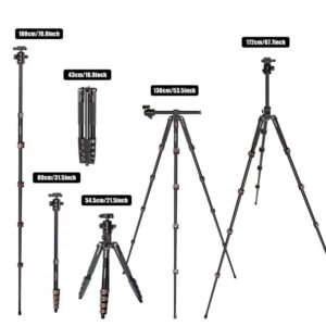 Portable and Stable Smvchen 70" Axis Horizontal Tripod Monopod for DSLR Cameras and Phone with 360°Ball Head and Rotatable Center Column 5-Section Aluminum Alloy Tripod Max. Load Capacity 10kg(Red)