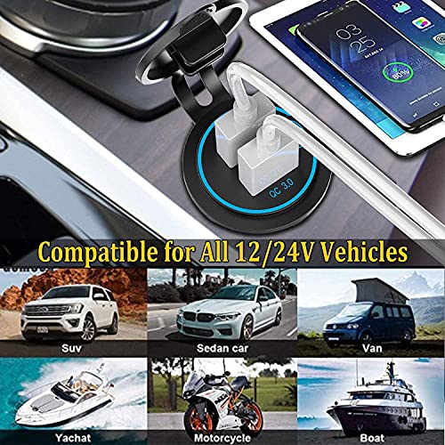 [2 Pack] 12V USB Outlet, Quick Charge 3.0 Dual USB Power Outlet with Touch Switch, Waterproof 12V/24V Fast Charge USB Charger Socket DIY Kit for Car Boat Marine Bus Truck Golf Cart RV Motorcycle, etc.