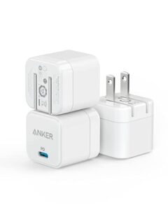 usb c charger, anker 3-pack fast charger with foldable plug, powerport iii 20w cube charger for iphone 14/14 plus/14 pro/14 pro max/13, galaxy, pixel 4/3, ipad/ipad mini, and more (cable not included)