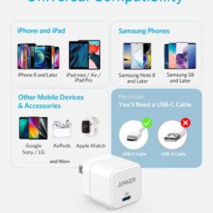 USB C Charger, Anker 3-Pack Fast Charger with Foldable Plug, PowerPort III 20W Cube Charger for iPhone 14/14 Plus/14 Pro/14 Pro Max/13, Galaxy, Pixel 4/3, iPad/iPad Mini, and More (Cable not Included)