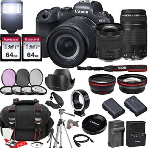 canon eos r6 mirrorless camera w/rf 24-105mm f/4-7.1 is stm lens + ef 75-300mm f/4-5.6 iii lens + 2x 64gb memory + hood + case + filters + tripod & more (35pc bundle)