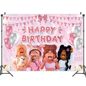 AICHENGZI Girl Game Party Birthday Banner,Sandbox Game Party Supplies Decorations Pink Girl Robot Blocks Backdrop (6FTx4FT)