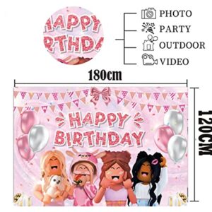 AICHENGZI Girl Game Party Birthday Banner,Sandbox Game Party Supplies Decorations Pink Girl Robot Blocks Backdrop (6FTx4FT)