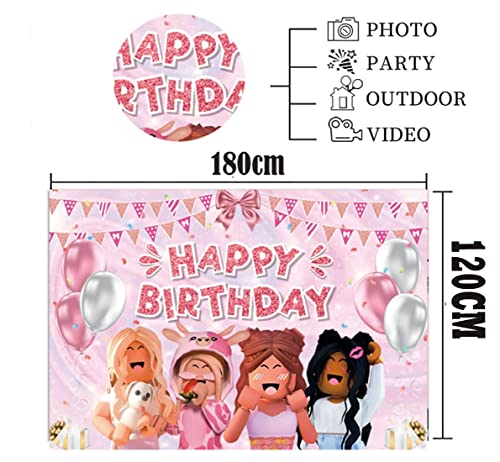 AICHENGZI Girl Game Party Birthday Banner,Sandbox Game Party Supplies Decorations Pink Girl Robot Blocks Backdrop (6FTx4FT)