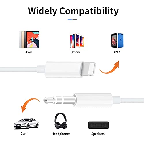 (Apple MFi Certified) iPhone AUX Cord for Car Stereo,Lightning to 1/8 Inch Audio Cable,3.3ft, Headphone Jack Adapter Male Aux Stereo Audio Cable Compatible for iPhone 14/13/12/11/XR/X/8/7 (White)