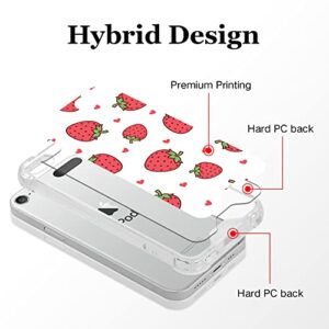 OOK Compatible with iPod Touch 7/6/5 Generation Case Ring Holder for Girls Woman,Soft TPU Bumper PC Back Shockproof Protective Case-Strawberry