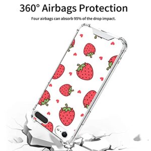 OOK Compatible with iPod Touch 7/6/5 Generation Case Ring Holder for Girls Woman,Soft TPU Bumper PC Back Shockproof Protective Case-Strawberry