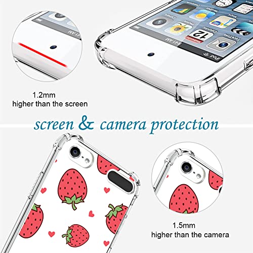 OOK Compatible with iPod Touch 7/6/5 Generation Case Ring Holder for Girls Woman,Soft TPU Bumper PC Back Shockproof Protective Case-Strawberry