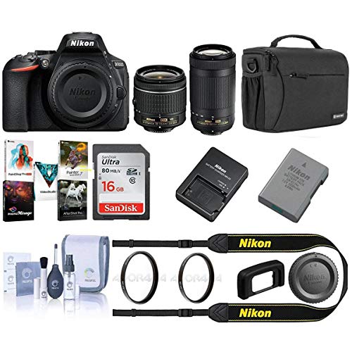 Nikon D5600 DSLR Camera Kit w/AFP DX 18-55mm f/3.5-5.6G VR & AFP DX 70-300/4.5-6.3G Lenses - Bundle with Camera Case, 16GB SDHC Card, Cleaning Kit, 55mm UV Filter, PC Software Package,