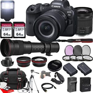 canon eos r6 mirrorless camera w/rf 24-105mm f/4-7.1 is stm lens + 420-800mm f/8.3 hd manual telephoto lens + 2x 64gb memory + hood + case + filters + tripod & more (35pc bundle)