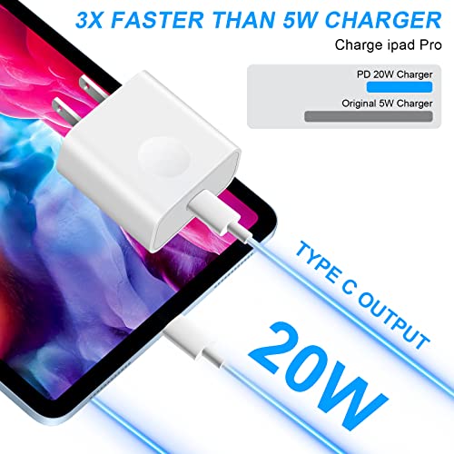 20W USB C Fast Charger for iPad Pro 12.9, 2022/2021/2020/2018iPad Pro 11 inch, iPad Air 5th/4th, 2022 iPad 10th Generation, iPad Mini 6, Pixel 5/2X /3XL,with 6.6foot USB C to C Charging Cable