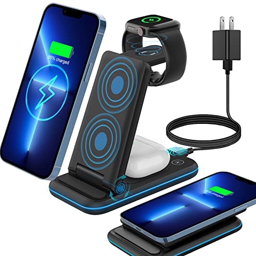 Wireless Charging Station for Apple Devices, KIMILAR 18W Foldable 3 in 1 Fast Wireless Charger Stand for iPhone 14 13 12 11 Pro/Pro Max/XR/XS/X, iWatch 8 7 6 SE 5 4 3 Ultra, Airpods.