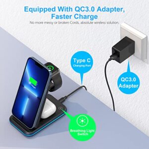 Wireless Charging Station for Apple Devices, KIMILAR 18W Foldable 3 in 1 Fast Wireless Charger Stand for iPhone 14 13 12 11 Pro/Pro Max/XR/XS/X, iWatch 8 7 6 SE 5 4 3 Ultra, Airpods.