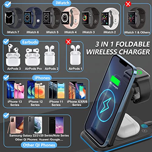 Wireless Charging Station for Apple Devices, KIMILAR 18W Foldable 3 in 1 Fast Wireless Charger Stand for iPhone 14 13 12 11 Pro/Pro Max/XR/XS/X, iWatch 8 7 6 SE 5 4 3 Ultra, Airpods.