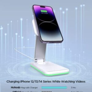 Upgraded Mag-Safe Charger-Hohosb 3 in 1 Mag-Safe Charging Station,Magnetic Foldable Charging Stand Compatible with iPhone 12/13/14 Series,AirPods Pro/2/3,iWatch 7/6/SE/5/4/3/2(18W Adapter Included)