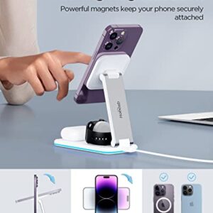 Upgraded Mag-Safe Charger-Hohosb 3 in 1 Mag-Safe Charging Station,Magnetic Foldable Charging Stand Compatible with iPhone 12/13/14 Series,AirPods Pro/2/3,iWatch 7/6/SE/5/4/3/2(18W Adapter Included)