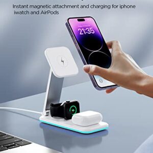 Upgraded Mag-Safe Charger-Hohosb 3 in 1 Mag-Safe Charging Station,Magnetic Foldable Charging Stand Compatible with iPhone 12/13/14 Series,AirPods Pro/2/3,iWatch 7/6/SE/5/4/3/2(18W Adapter Included)