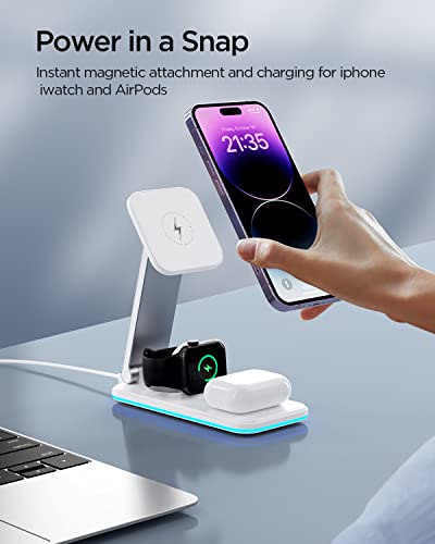 Upgraded Mag-Safe Charger-Hohosb 3 in 1 Mag-Safe Charging Station,Magnetic Foldable Charging Stand Compatible with iPhone 12/13/14 Series,AirPods Pro/2/3,iWatch 7/6/SE/5/4/3/2(18W Adapter Included)