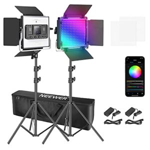 neewer 2 packs 660 rgb led light with app control, photography video lighting kit with stands and bag, 660 smd leds cri97+/3200k-5600k/brightness 0-100%/0-360 adjustable colors/9 applicable scenes