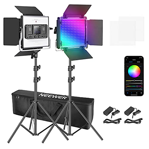 Neewer 2 Packs 660 RGB Led Light with APP Control, Photography Video Lighting Kit with Stands and Bag, 660 SMD LEDs CRI97+/3200K-5600K/Brightness 0-100%/0-360 Adjustable Colors/9 Applicable Scenes