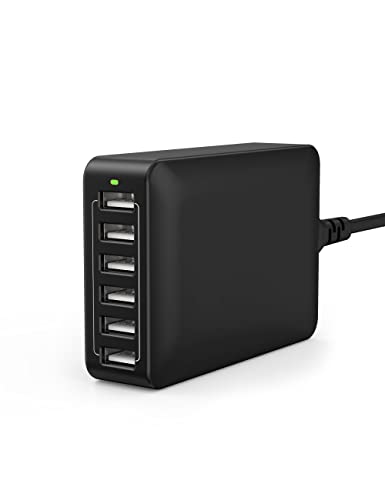 USB Charger 60W USB Charging Hub 12A 6-Port Desktop USB Charging Station with Multiple Port Compatible with iPhone 14 Pro Max 13 Pro Max Mini 12 Pro Max, iPad Pro Air Galaxy S23 Edge Note Tablet Black