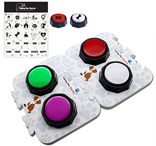 RIBOSY Soundboard, 4 Recordable Buttons with 2 Mats and 25 Stickers - Record and Playback Any Custom Message to Teach Your Dog Voice What They Want