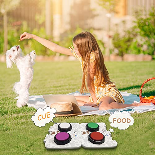 RIBOSY Soundboard, 4 Recordable Buttons with 2 Mats and 25 Stickers - Record and Playback Any Custom Message to Teach Your Dog Voice What They Want