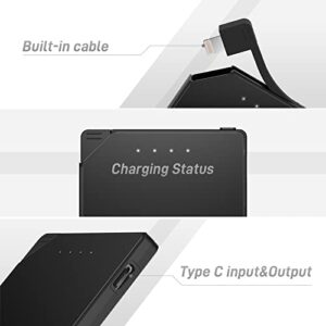 Auskang 5000mAh Portable Charger Ultra Slim External Battery Pack with Built in Lightning Cable [Only 0.24 inch] Compatible with iPhone 14/13/12 mini/12/12 Pro/11/11 Pro/11 Pro Max/XR/XS/X/8/8 Plus