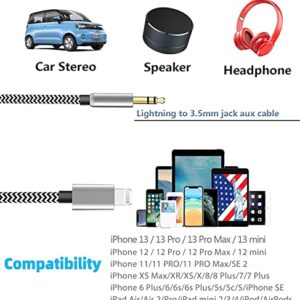 (Apple MFi Certified) iPhone Aux Cord for Car,Lightning to 3.5mm Audio Cable Compatible with iPhone 13/12/11/XR/XS/X/8/7/6 Plus/SE 2,iPad for Car Home Stereo,Speaker,Headphone,Support All iOS-3.3FT