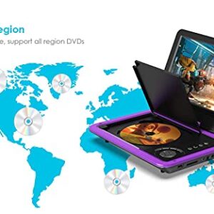 ieGeek Portable DVD Player 12.5", with 10.5" HD Swivel Screen, Car Travel DVD Players 5 Hrs Rechargeable Battery, Region-Free Video Player for Kids Elderly, Remote Control, Sync TV, USB&SD, Purple