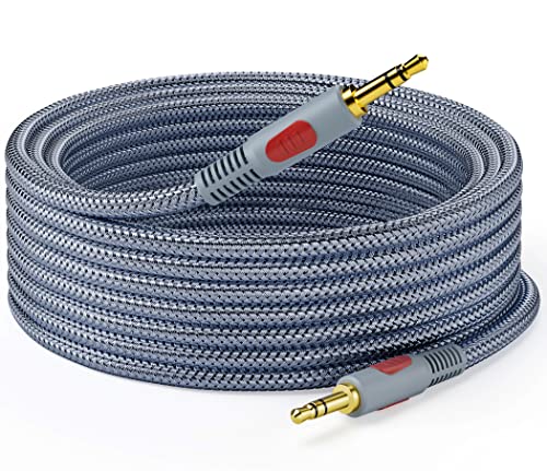 Ruaeoda 3.5mm Aux Audio Cable 30 ft, AUX Cord Braid 3.5mm to 3.5 mm Stereo Audio Cable 1/8 Shielded AUX Headphone Cable Extension Male to Male Outdoor Auxillary Stereo Audio Cable Cord