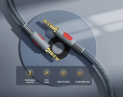 Ruaeoda 3.5mm Aux Audio Cable 30 ft, AUX Cord Braid 3.5mm to 3.5 mm Stereo Audio Cable 1/8 Shielded AUX Headphone Cable Extension Male to Male Outdoor Auxillary Stereo Audio Cable Cord