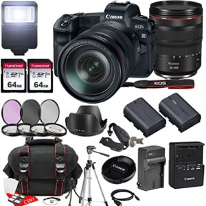 canon eos r mirrorless camera w/rf 24-105mm f/4 l is usm lens + 2x 64gb memory + hood + case + filters + tripod + more (33pc bundle)