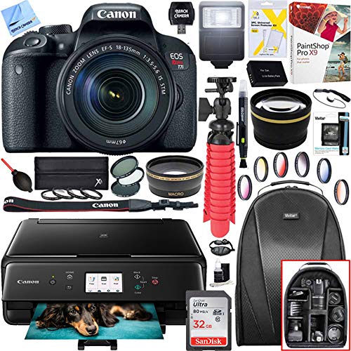 Canon EOS Rebel T7i Digital SLR Camera with EF-S 18-55mm IS STM Lens and Pixma MG3620 Wireless Inkjet All-In-One Multifunction Photo Printer 64GB Accessory Bundle