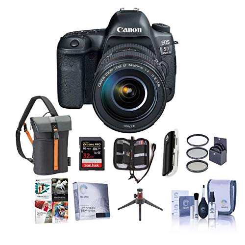 Canon EOS-5D Mark IV Digital SLR Camera Body Kit with EF 24-105mm f/4L IS II USM Kit - Bundle with 32GB U3 SDHC Card, Holster Case, Table Top Tripod, Cleaning Kit, 77mm Filter Kit, PC Software Package