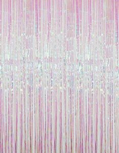 goer 6.4 ft x 9.8 ft metallic tinsel foil fringe curtains,pack of 2 party streamer backdrop for unicorn birthday,graduation decorations and new year eve (iridescent)