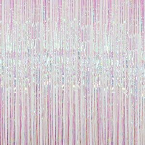 GOER 6.4 ft x 9.8 ft Metallic Tinsel Foil Fringe Curtains,Pack of 2 Party Streamer Backdrop for Unicorn Birthday,Graduation Decorations and New Year Eve (Iridescent)