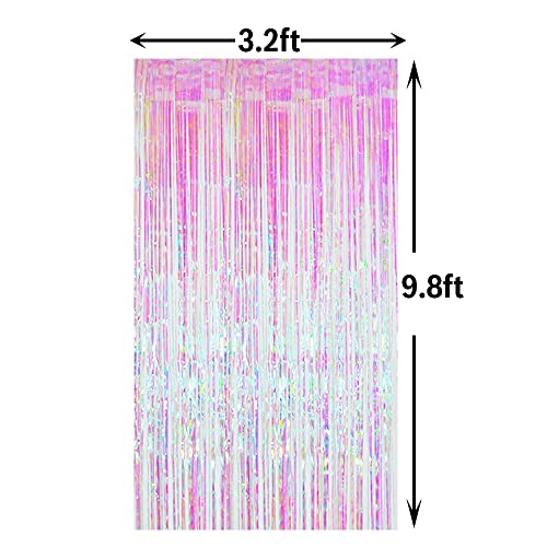 GOER 6.4 ft x 9.8 ft Metallic Tinsel Foil Fringe Curtains,Pack of 2 Party Streamer Backdrop for Unicorn Birthday,Graduation Decorations and New Year Eve (Iridescent)