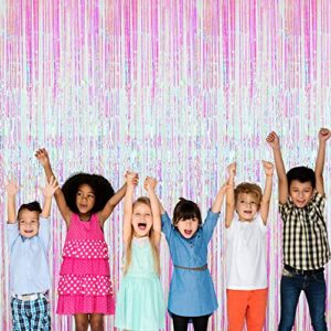 GOER 6.4 ft x 9.8 ft Metallic Tinsel Foil Fringe Curtains,Pack of 2 Party Streamer Backdrop for Unicorn Birthday,Graduation Decorations and New Year Eve (Iridescent)