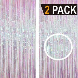 GOER 6.4 ft x 9.8 ft Metallic Tinsel Foil Fringe Curtains,Pack of 2 Party Streamer Backdrop for Unicorn Birthday,Graduation Decorations and New Year Eve (Iridescent)