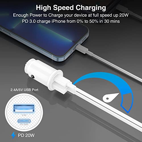 iPhone Fast Car Charger, [Apple MFi Certified] Apple Car Charging Adapter, Dual Port USB A and USB C Plug with 2Pack 6ft Lightning Cable for iPhone 14 Pro/13 Pro Max/12 Mini/11 Pro/SE/X/8 Plus, iPad