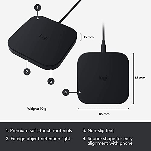 Logitech Powered 10W Wireless Charging Pad Graphite for iPhone 12 Pro Max/12 Pro/12/12 mini/SE/11 Pro Max/11 Pro/11/XS Max/XS/X, Samsung Galaxy S10/S10e/S10+, Google Pixel 4/4XL, Airpods, and More