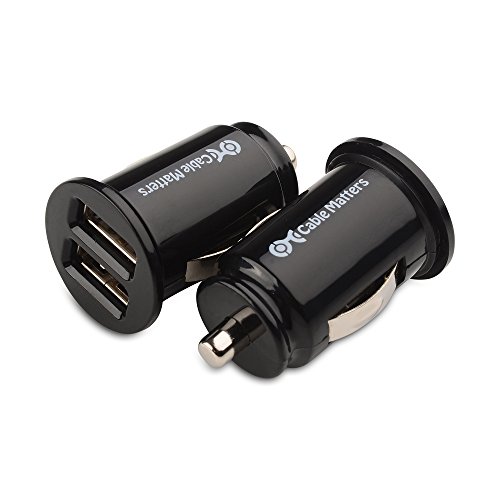 Cable Matters Updated Version 2-Pack 10W 2A Flush Mount Mini Dual USB Car Charger with Smart Charging Chipset for iPhone XR XS, Samsung Galaxy S10, Note 9, LG G7, V40, Google Pixel 3, and More