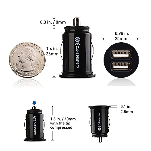 Cable Matters Updated Version 2-Pack 10W 2A Flush Mount Mini Dual USB Car Charger with Smart Charging Chipset for iPhone XR XS, Samsung Galaxy S10, Note 9, LG G7, V40, Google Pixel 3, and More