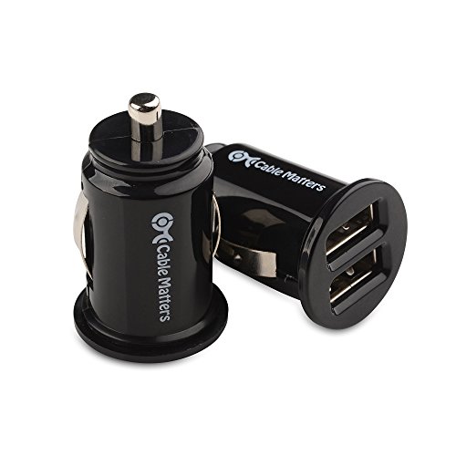 Cable Matters Updated Version 2-Pack 10W 2A Flush Mount Mini Dual USB Car Charger with Smart Charging Chipset for iPhone XR XS, Samsung Galaxy S10, Note 9, LG G7, V40, Google Pixel 3, and More