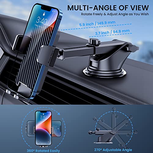 Phone Mount for Car Phone Holder Mount [Military-Grade Suction] Cell Phone Car Holder Universal Phone Stand for Car Dashboard Windshield Cell Phone Automobile Cradles Fit iPhone Android Smartphone