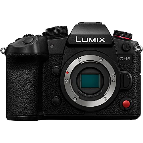 Panasonic Lumix GH6 Mirrorless Camera (DC-GH6BODY) + 4K Monitor + Rode VideoMic + Sony 64GB Tough SD Card + Card Reader + LED Light + Corel Photo Software + Case + Flex Tripod + Hand Strap + More