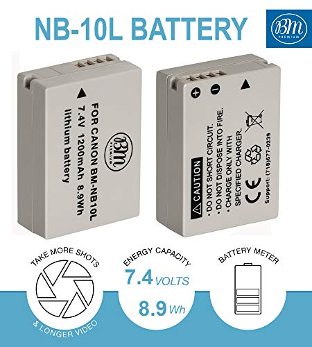 BM Premium NB-10L Battery and Charger Kit for Canon PowerShot SX40 SX50 HS SX60 HS G15 G16 G1 X Digital Camera