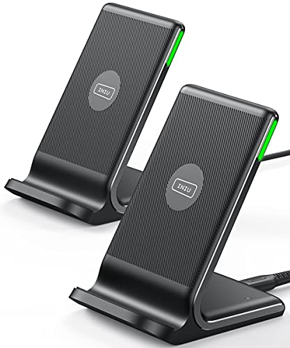 Wireless Charger, INIU [2 Pack] 15W Qi-Certified Fast Wireless Charging Stand with Sleep-Friendly Adaptive Light Compatible with iPhone 14 13 12 11 Pro XR XS X Plus Samsung Galaxy S21 S20 Note 20 etc